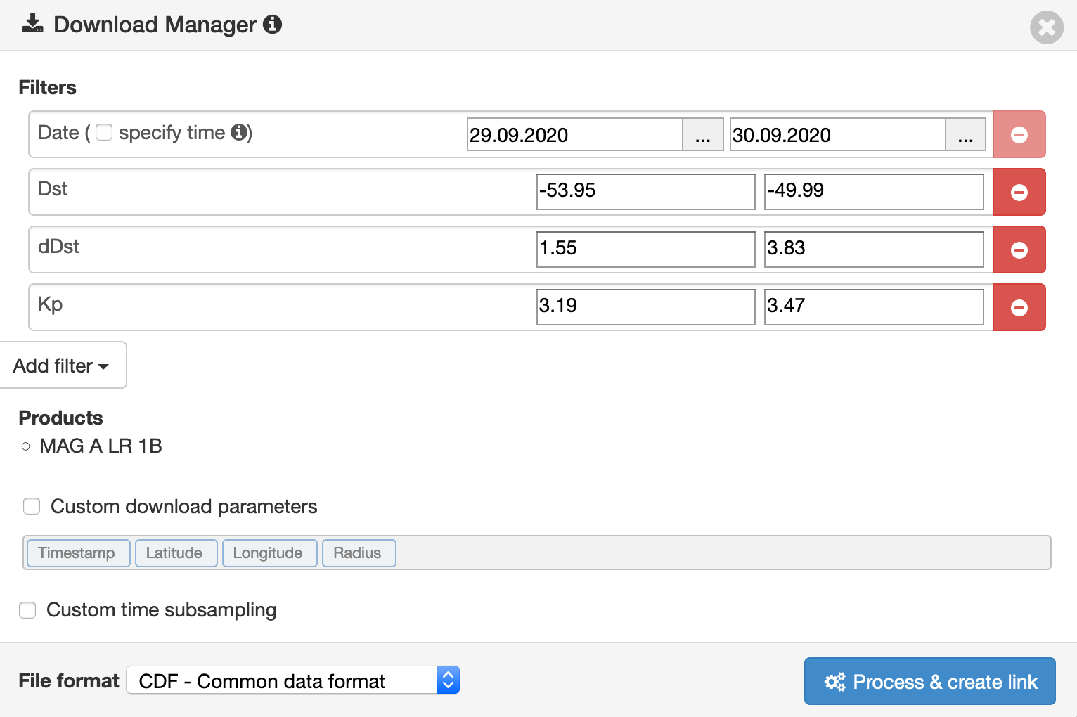 Kp, Dst, dDst, F10 indices not available for filtering in the Download ...
