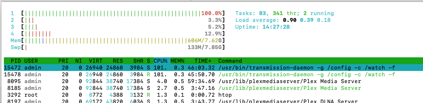 the transmission container only efficiently uses one core · Issue #169 · linuxserver/docker ...