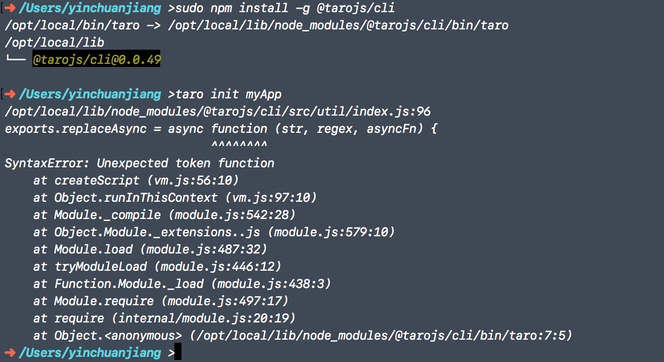 taro init myApp 报错如何解决呀 · Issue #120 · NervJS/taro · GitHub