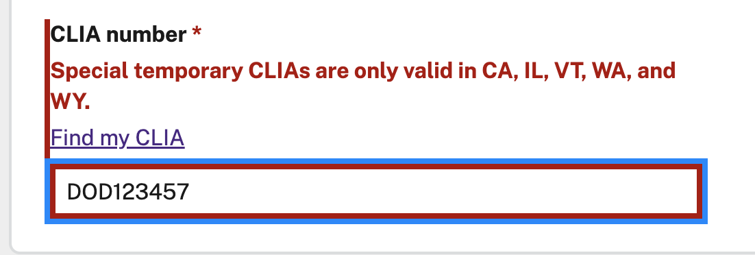 Fix CLIA validation error messages · Issue #4725 · CDCgov/prime-simplereport · GitHub