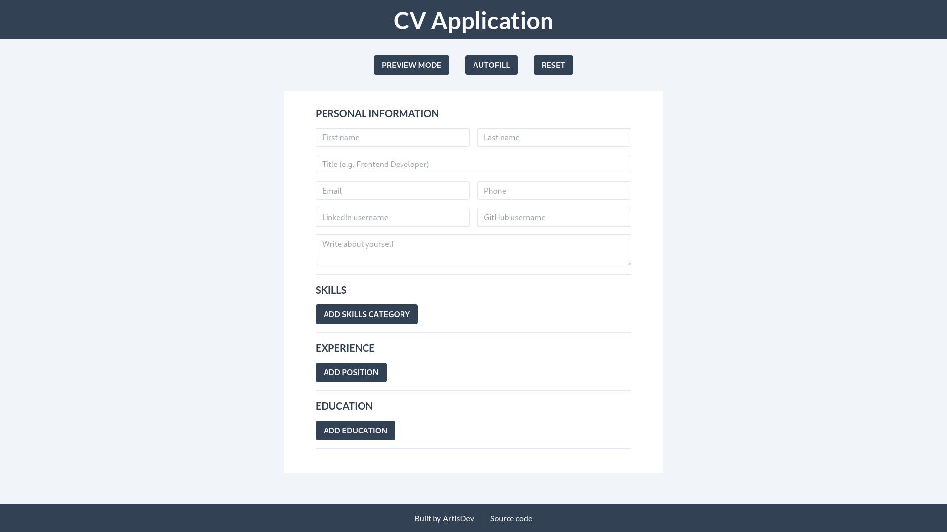 GitHub - Artis-Dev/cv-application: Learning project: CV Application
