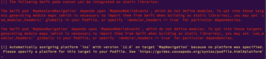Mapbox Navigation SDK Installation via CocoaPods · Issue #1748 · mapbox/mapbox-navigation-ios ...