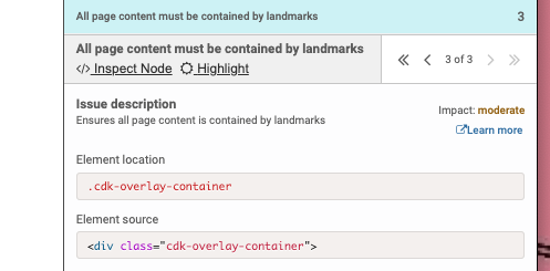 bug(overlay): cdk-overlay-container a11y failure (not contained by landmark) · Issue #20001 ...
