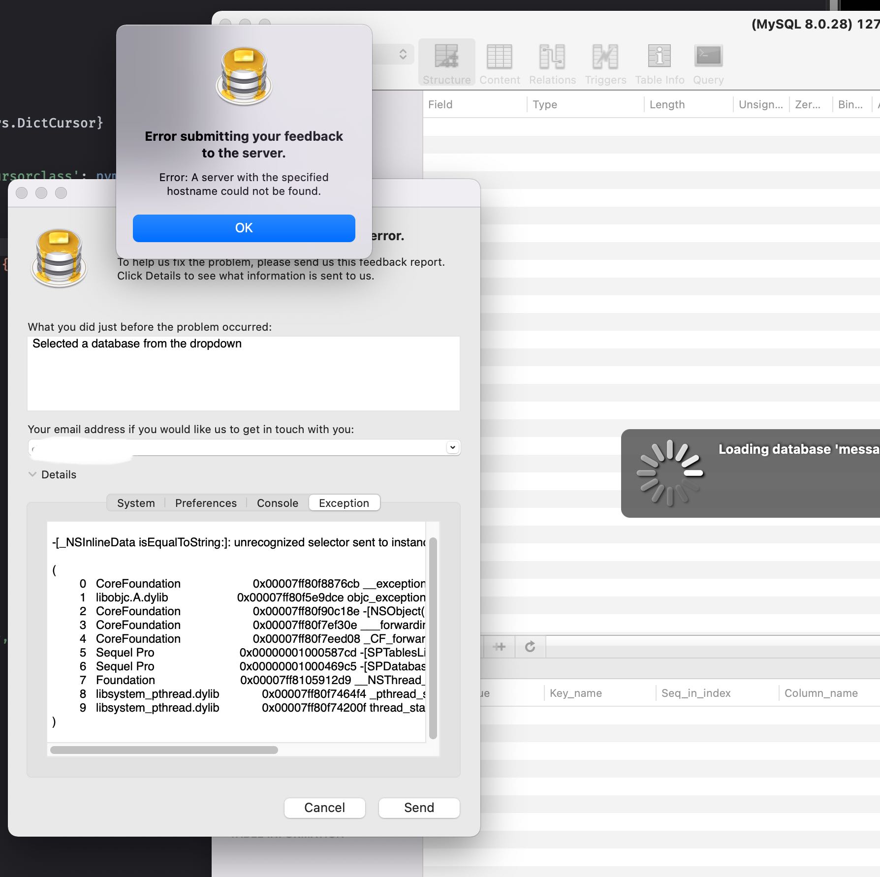 Selecting a database causes an error · Issue #3839 · sequelpro/sequelpro · GitHub