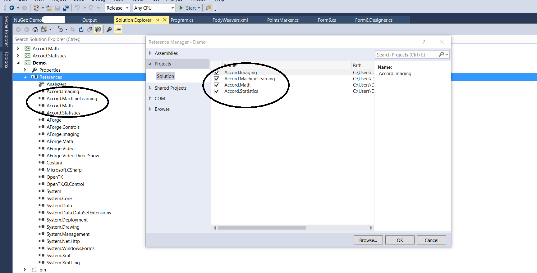 .exe file fails when my project contains a reference as solution of another project - winform c# ...