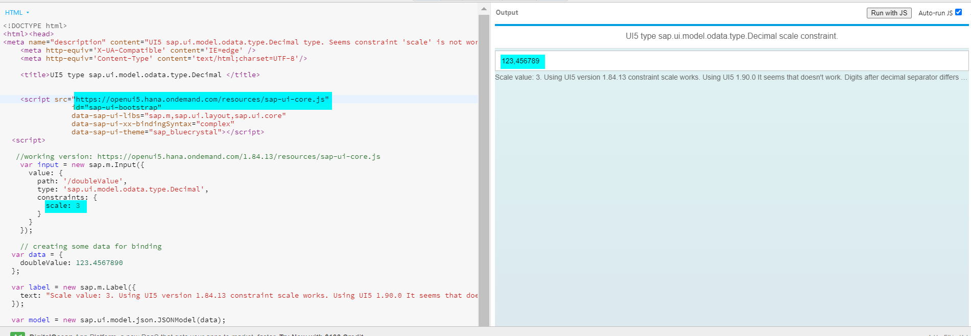 Scale value of 'sap.ui.model.odata.type.Decimal' not working · Issue #3275 · UI5/openui5 · GitHub
