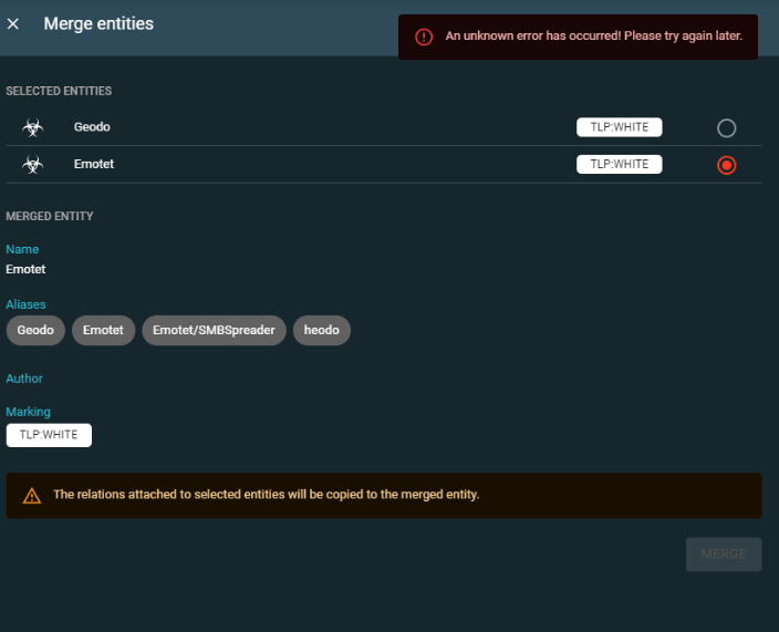 Error Merging Entities · Issue #668 · OpenCTI-Platform/opencti · GitHub