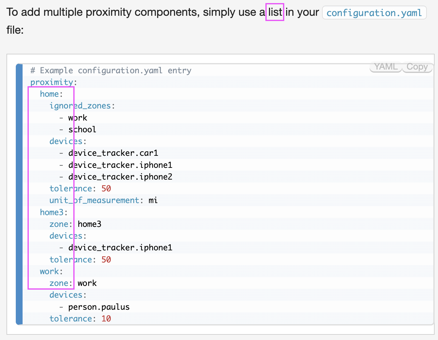 Proximity Integration page text specifies a list should be used but the ...