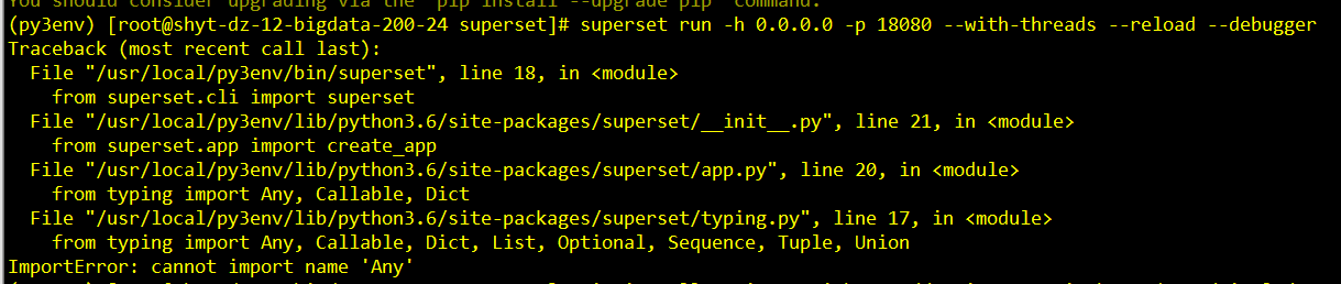 ImportError: cannot import name 'Any' when start server · Issue #12225 · apache/superset · GitHub