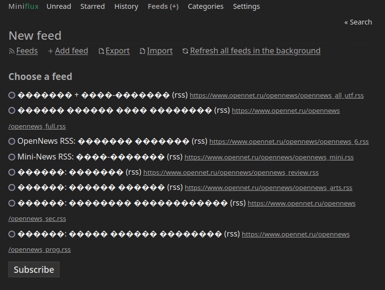 Feed Selector Unicode Encoding Issue On 2 0 50 · Issue 2196 · Miniflux V2 · Github