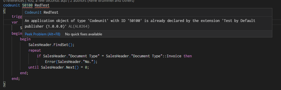 An application object of type 'Codeunit' with ID '50100' is already ...