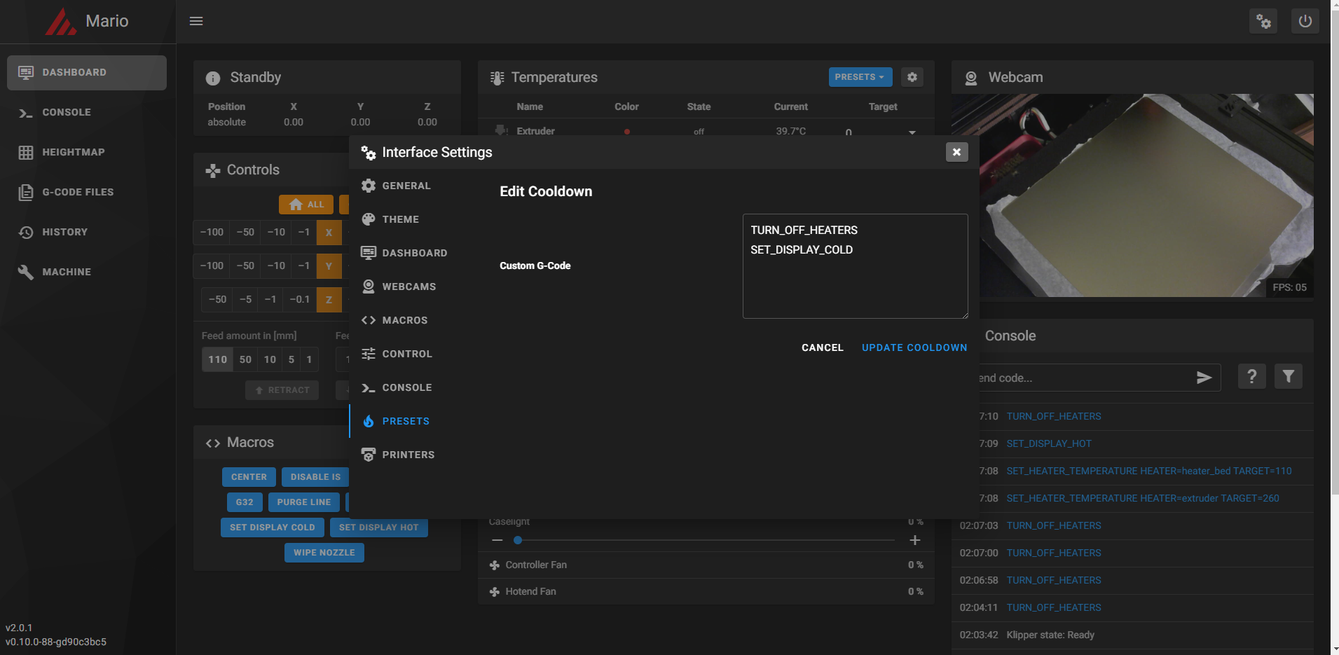 Cooldown preset not executing custom gcode · Issue #398 · mainsail-crew/mainsail · GitHub