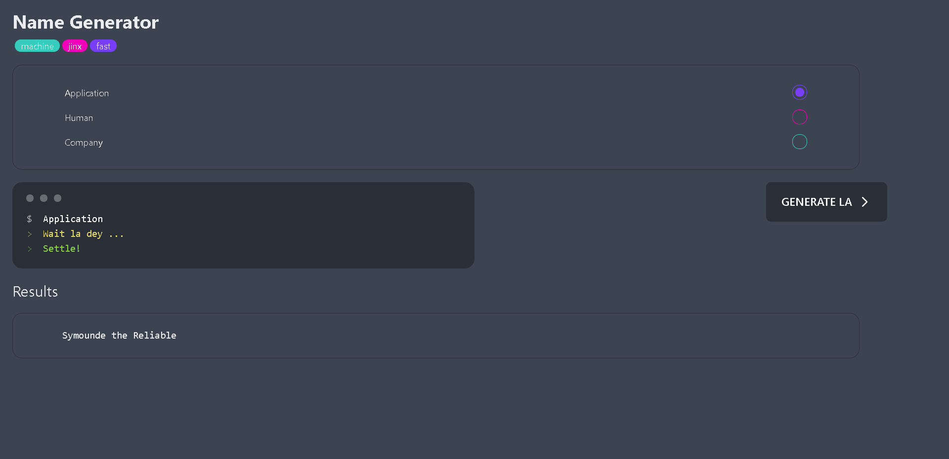 GitHub - jiarongtey/namegenerator: A simple generator application