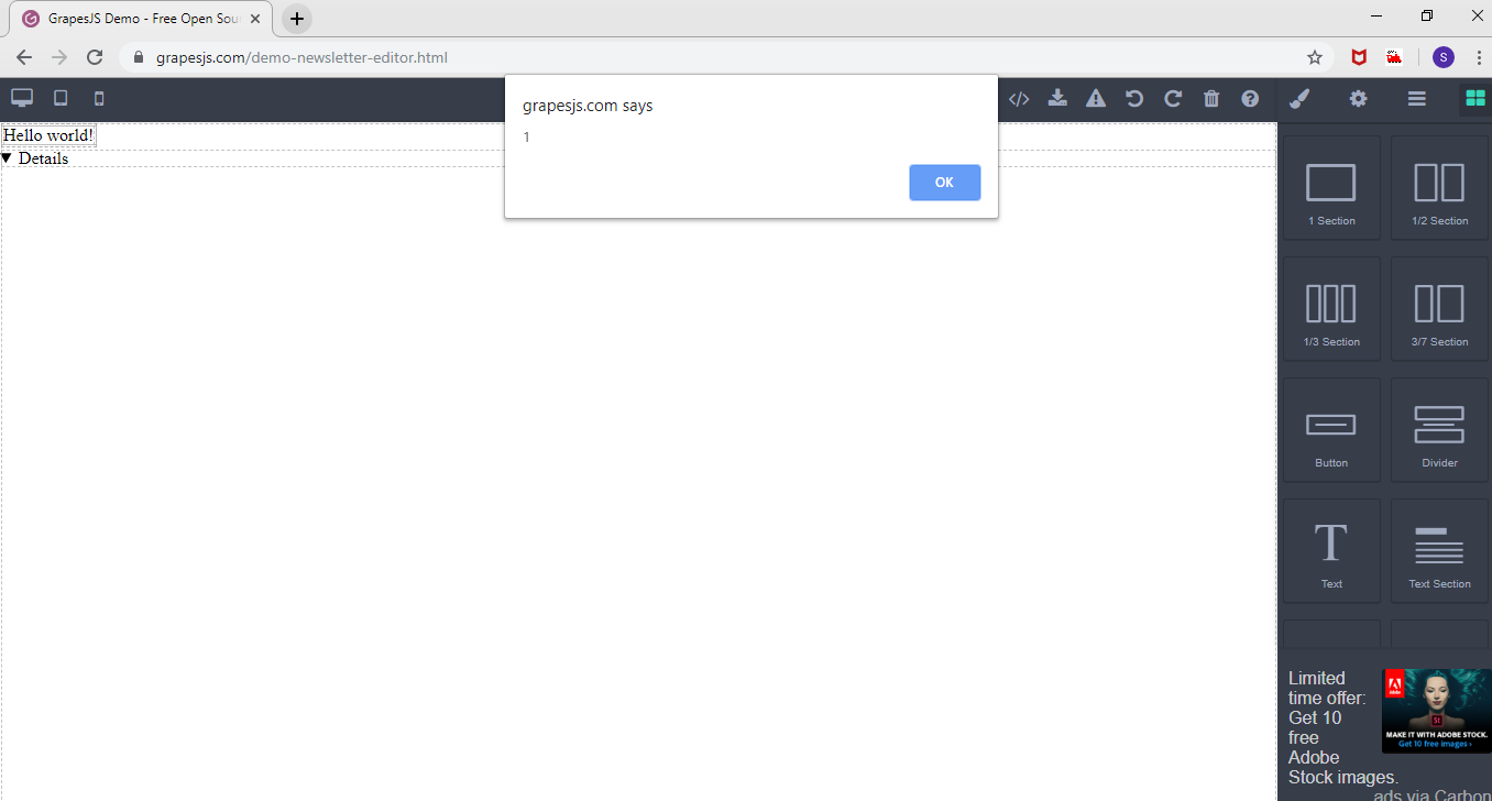 Import html code with JavaScript events · Issue #2286 · GrapesJS/grapesjs · GitHub