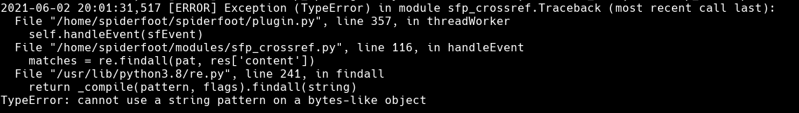 sfp_crossref crashes when given non-string datatypes · Issue #1174 · smicallef/spiderfoot · GitHub