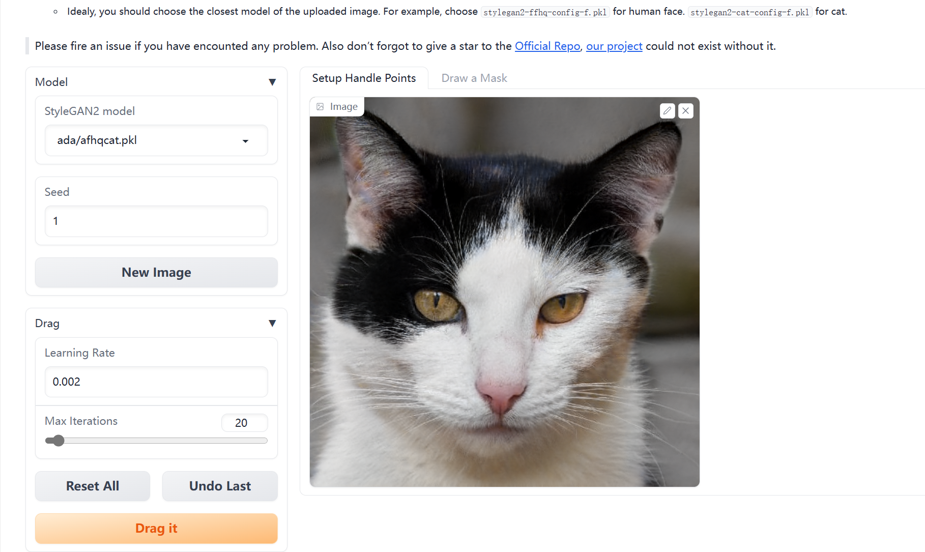 跑起来后点击图片没反应 · Issue #107 · OpenGVLab/DragGAN · GitHub