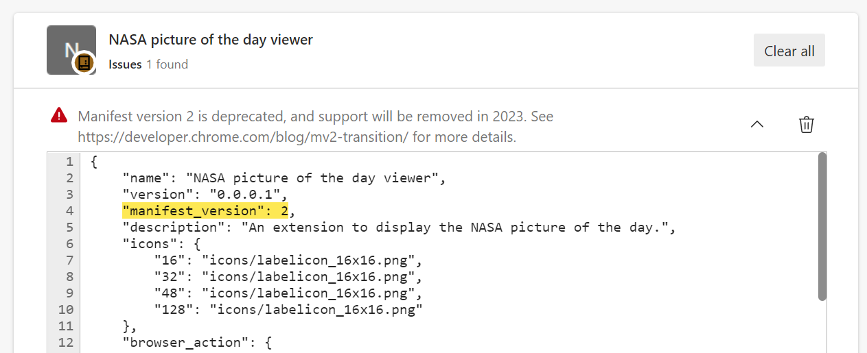 The walkthrough says to use manifest version 2, but that causes a warning in Edge · Issue #1878 ...
