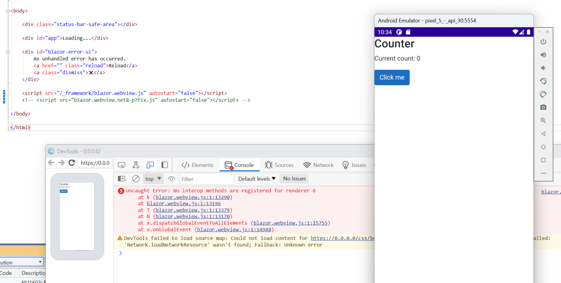 [regression/8.0.100-preview.7.23376.3] .NET Maui Blazor App throws "No interop methods are ...