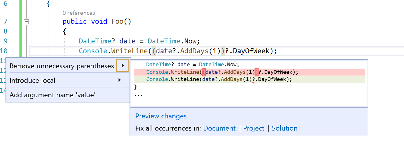 Remove unnecessary parantheses is confused by nullable types · Issue #35239 · dotnet/roslyn · GitHub