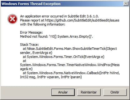 An Application error occurred in Subtitle Edit 3.6.1.0 · Issue #5207 · SubtitleEdit/subtitleedit ...
