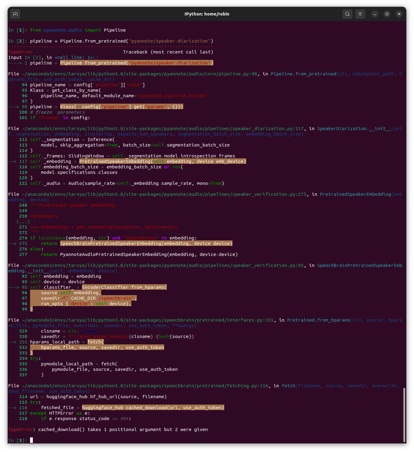 Failure to load pretrained diarization pipeline · Issue #1021 · pyannote/pyannote-audio · GitHub
