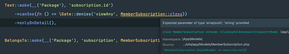 Incorrect Gate argument types in generated helper code · Issue #283 · laravel-idea/plugin · GitHub