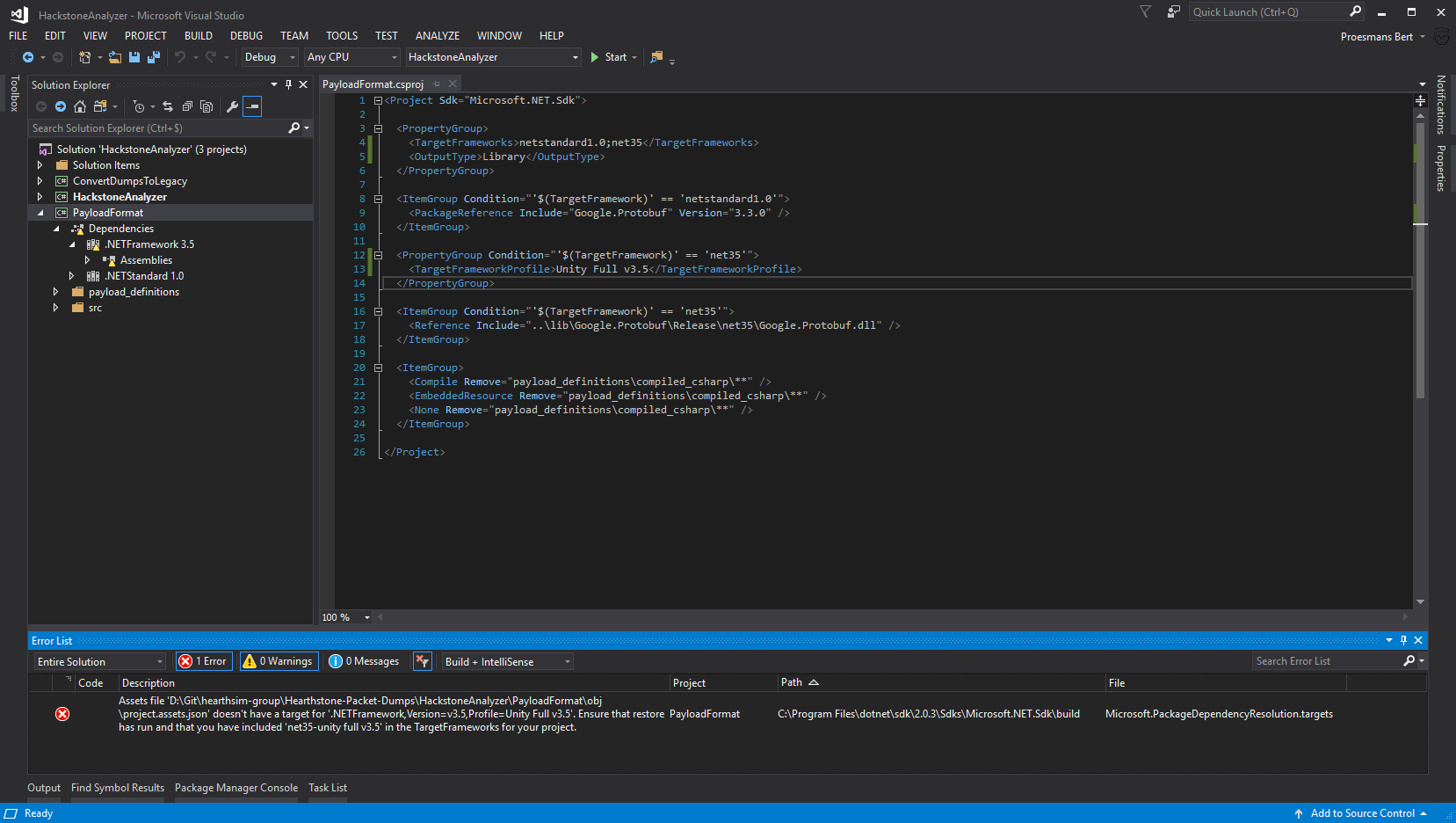 Assets file 'X' doesn't have a target for '.NETFramework,Version=v3.5,Profile=Unity Full v3.5 ...