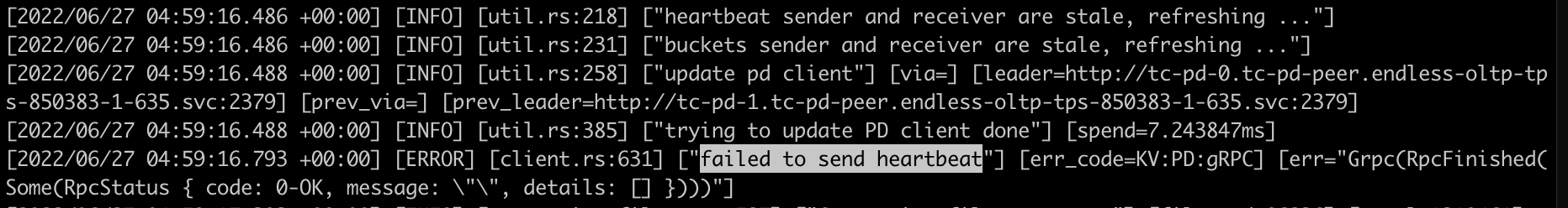 Master: two tikv don't report region heartbeat after inject fault to pd ...