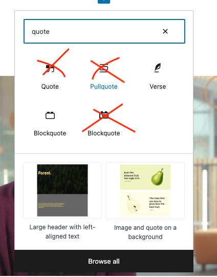 Hide the default "Quote", "Pullquote" and legacy VF blockquote blocks in WP · Issue #1237 ...