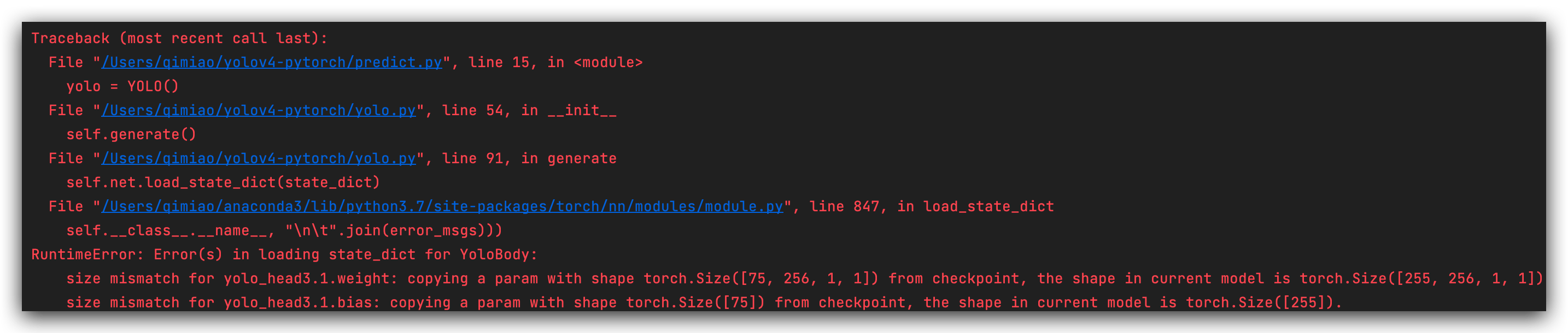 模型形状不同报错 · Issue #198 · bubbliiiing/yolov4-pytorch · GitHub