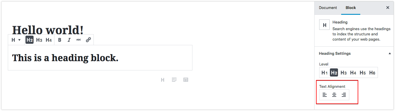 Move "Heading" block text alignment options to the block toolbar from the sidebar · Issue #6673 ...