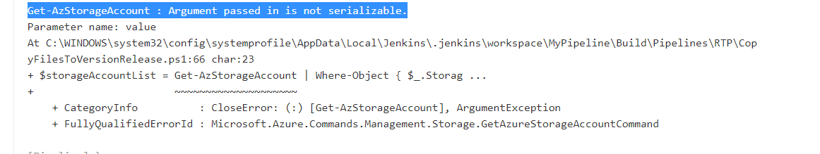 Get Azstorageaccount Argument Passed In Is Not Serializable · Issue 14592 · Azureazure