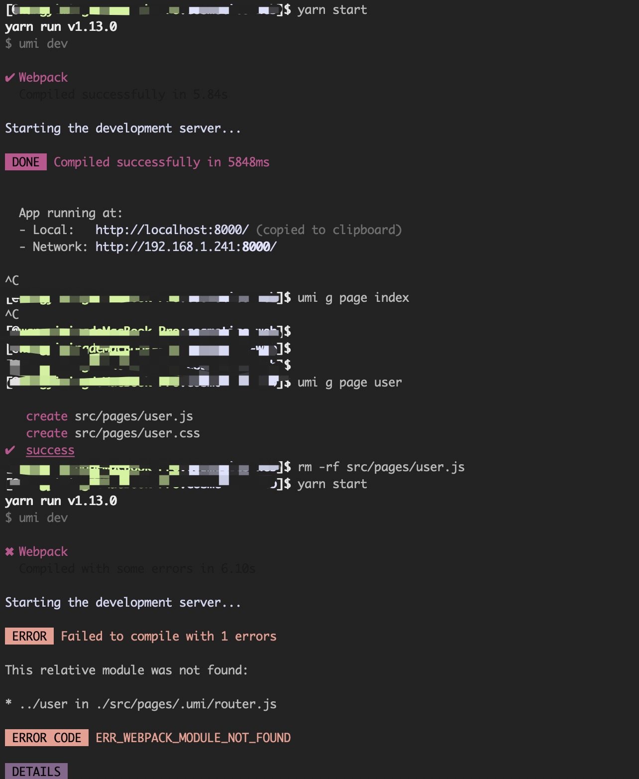 umi g page users 后删除user.js文件，但是.umi/route.js 中还是有/user的配置 · Issue #3525 · umijs/umi · GitHub