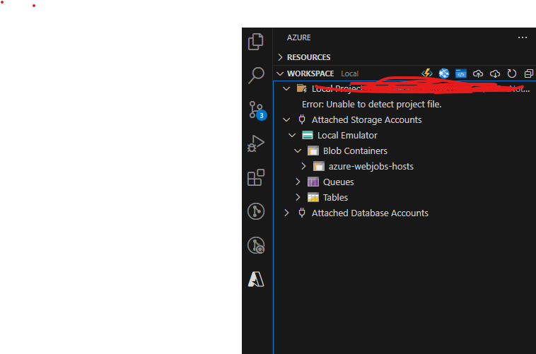 Inside Vs Code Azuretab Workspace Local Project Showing Error Unable To Detect Project 2320