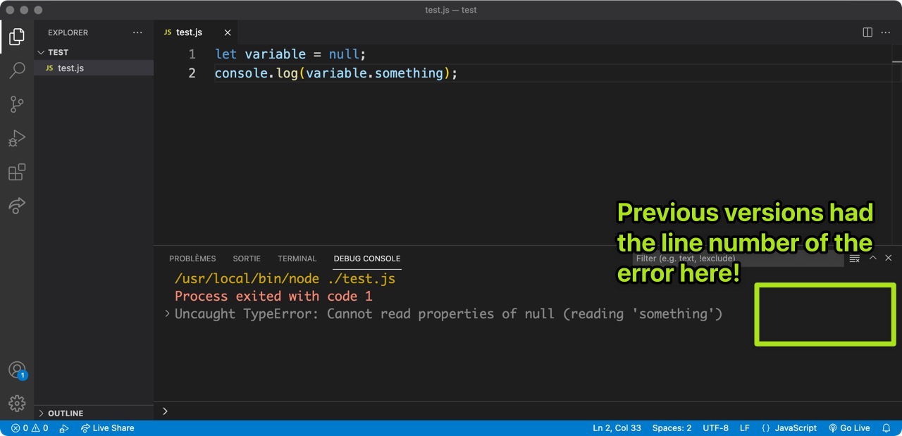 Error Line Number Doesn t Show Anymore In Debug Console When Executing