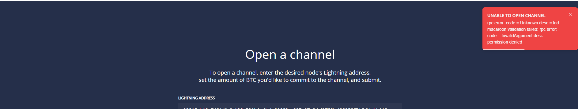 Error when trying to open channel: macaroon validation failed · Issue #425 · lightninglabs ...