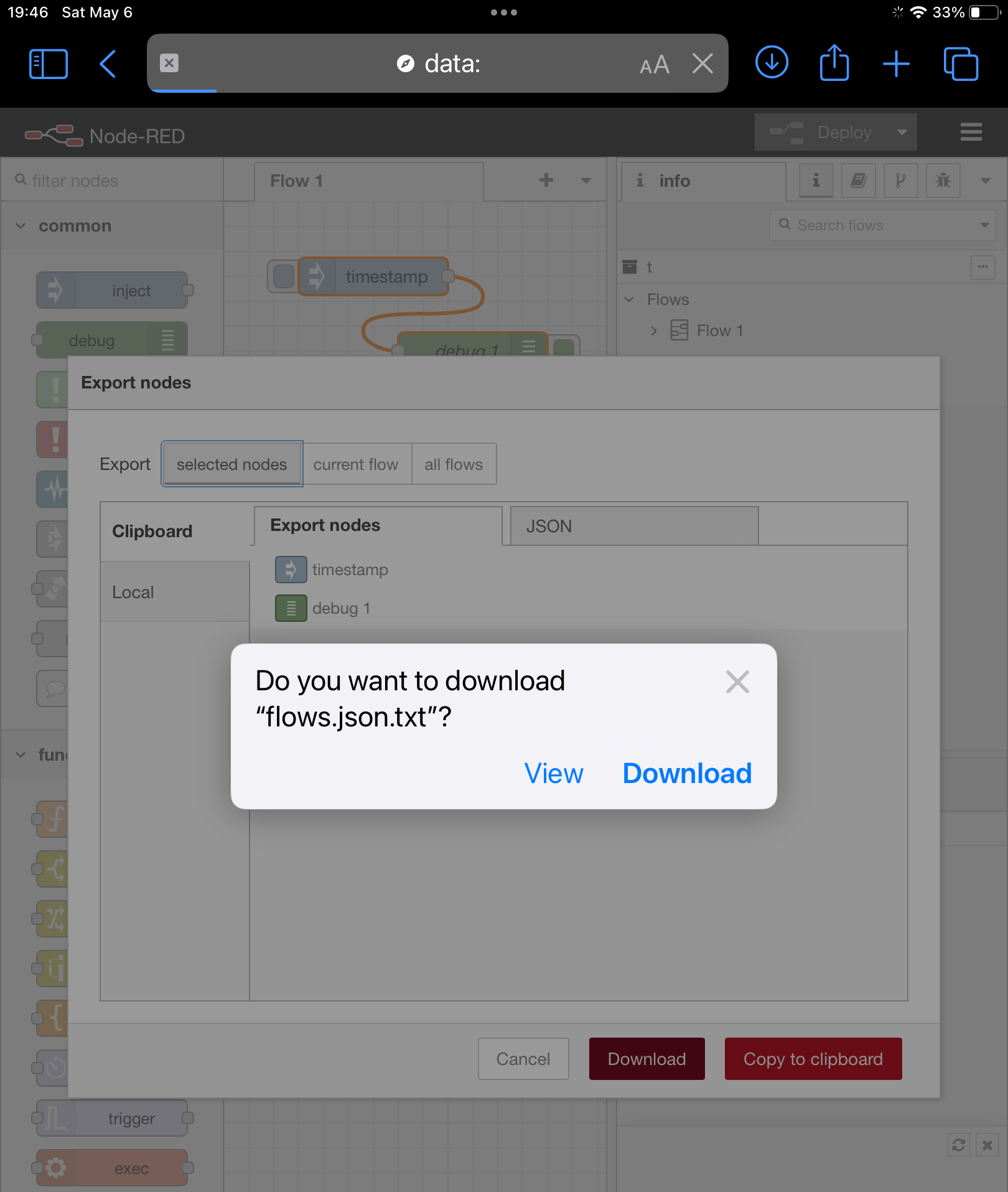 Incorrect file extension when downloading flow on iPad · Issue #4161 · node-red/node-red · GitHub