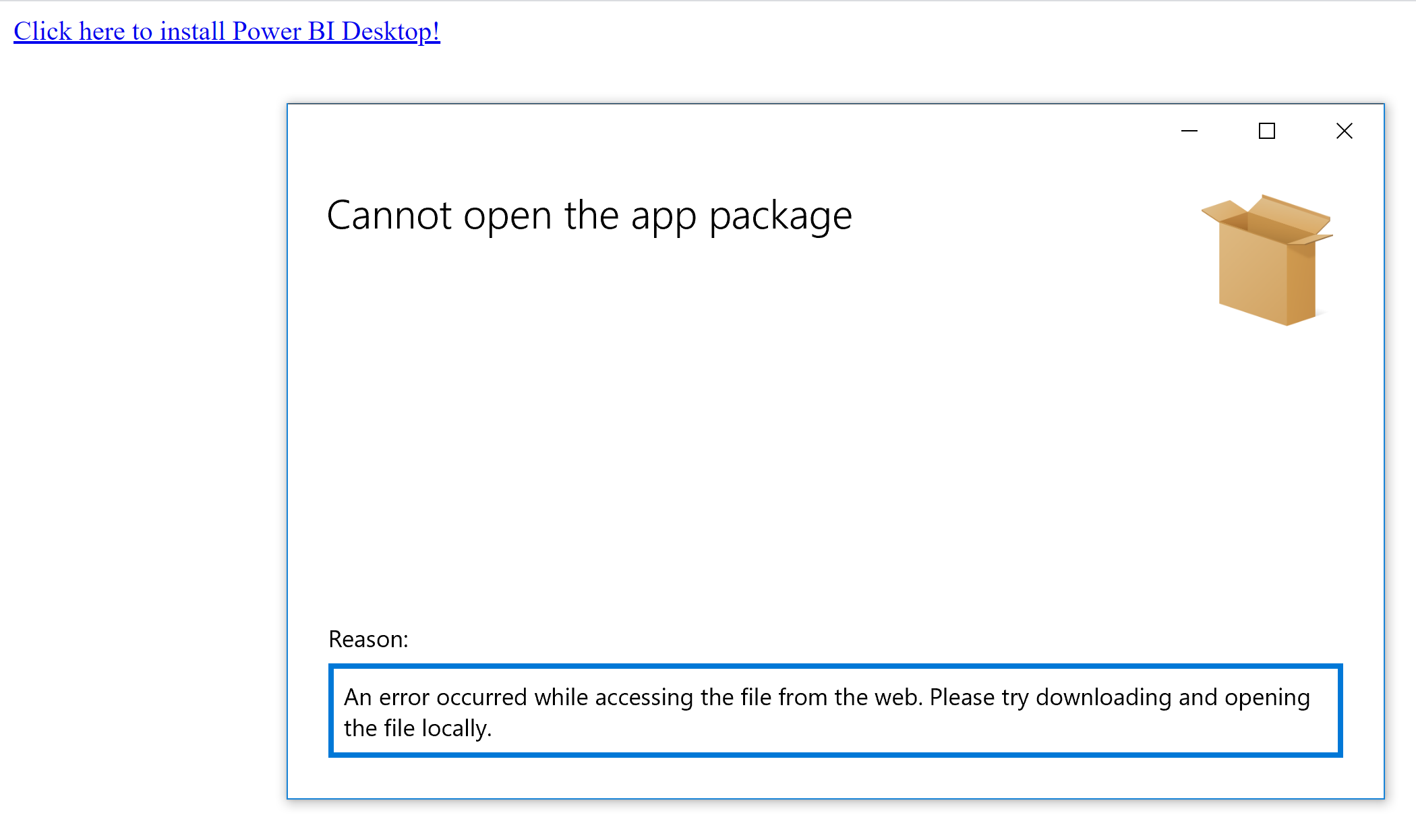 AppInstaller error: An error occurred while accessing the file from the web. Please try ...