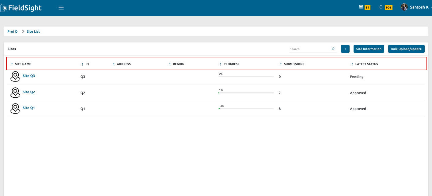 Site List under project, the columns are not sortable. · Issue #281 · fieldsight/fieldsight · GitHub