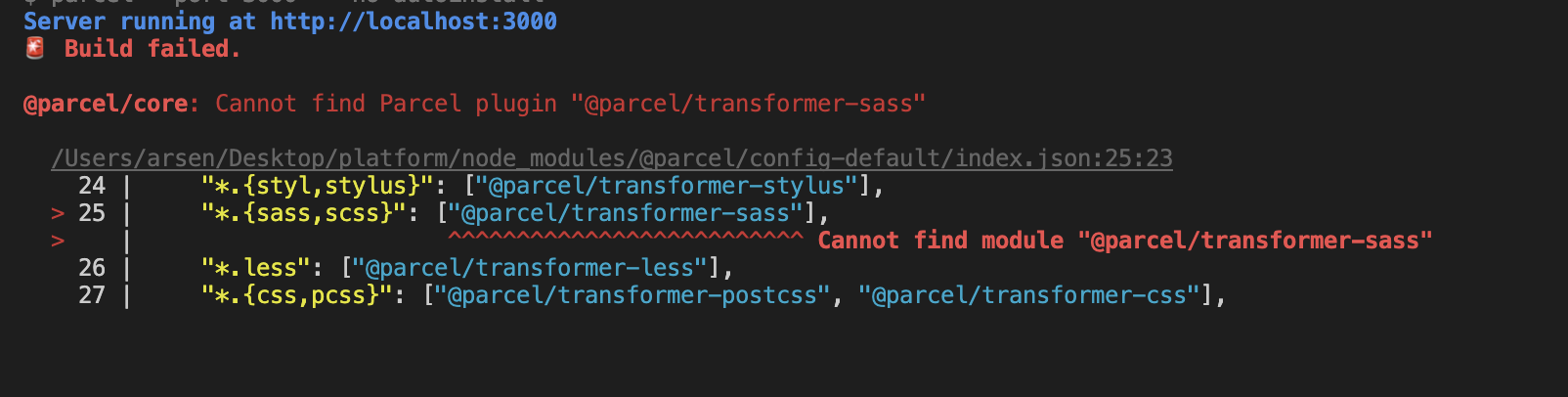 When Trying To Run Parcel 2 With Sass It Crashes While Downloading The
