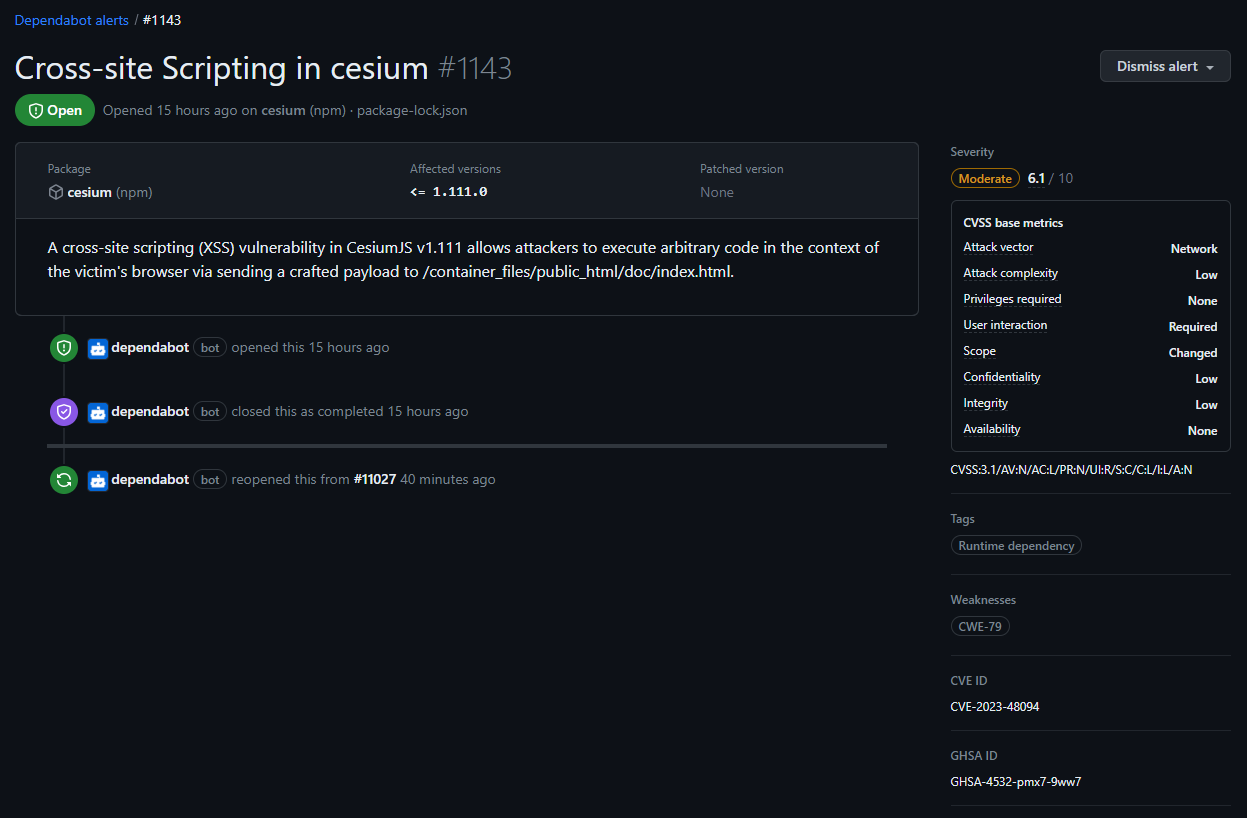 CVE-2023-48094 - XSS Vulnerability · Issue #11642 · CesiumGS/cesium · GitHub