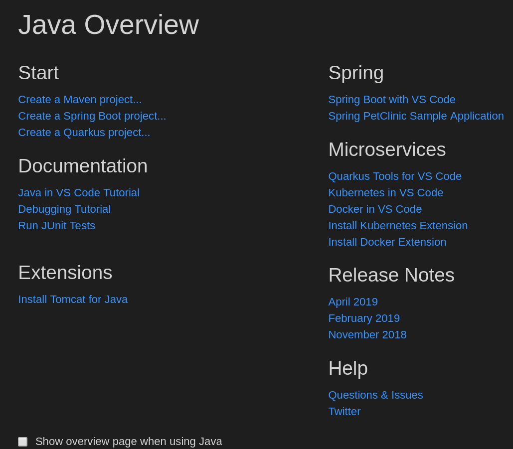 Add create Quarkus Tools for VS code links in overview by xorye · Pull Request #250 · microsoft ...