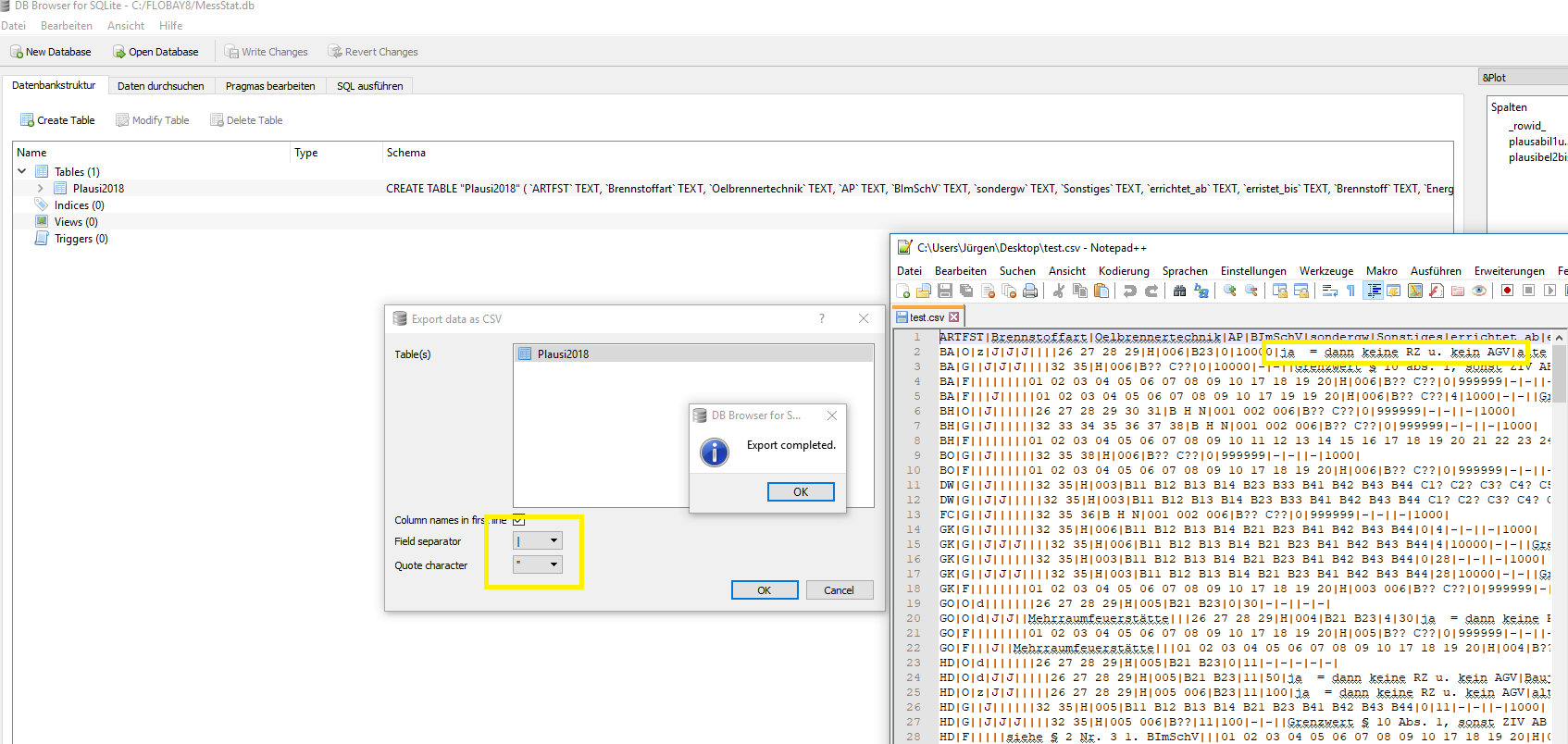 Export with delimiter " · Issue #1544 · sqlitebrowser/sqlitebrowser · GitHub