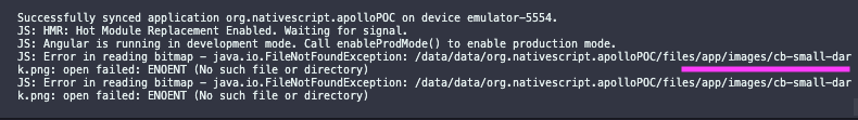 JS: Error in reading bitmap - java.io.FileNotFoundException: /data/data/org.nativescript.nxtra ...