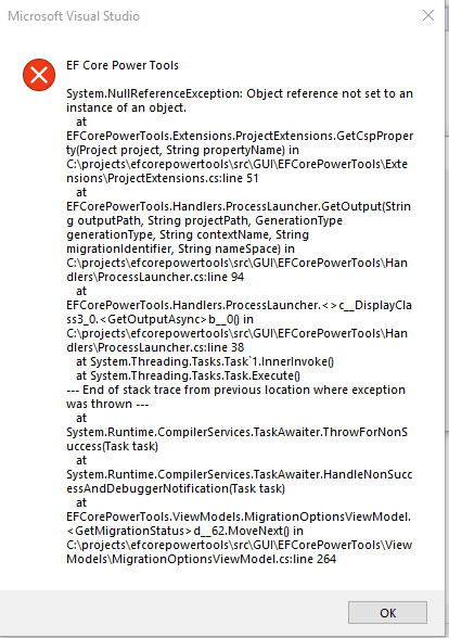 DbContext Model menu actions cause FileNotFoundException - Microsoft.VisualStudio.ProjectSystem ...