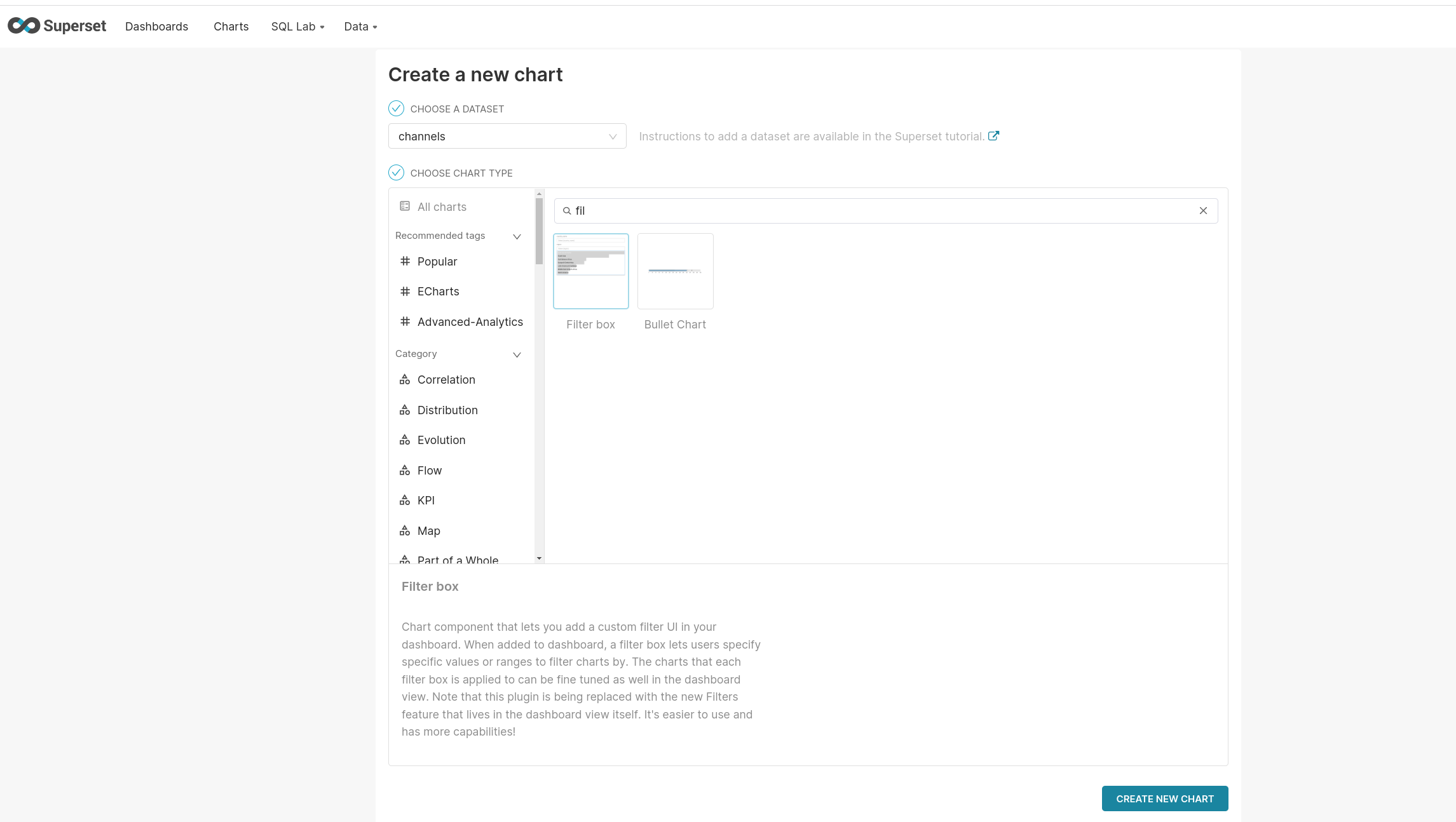 Missing dataset The dataset associated with this chart no longer exists in create filter box ...