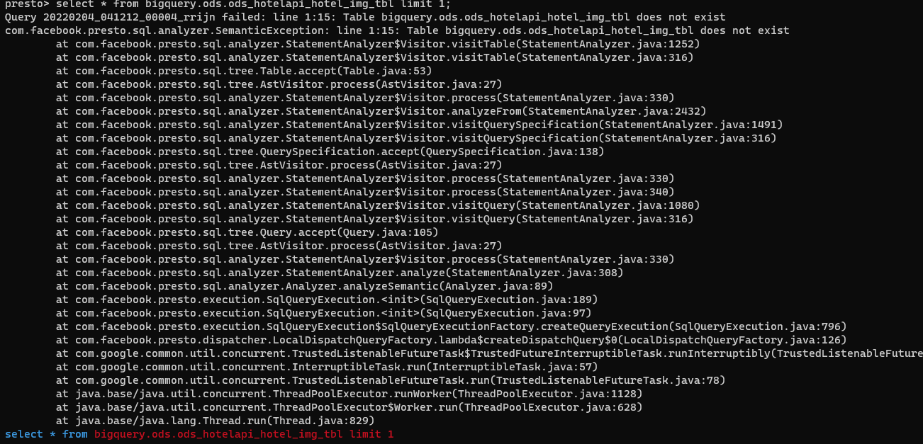 PrestoDb Google Bigquery select error- ' line 1:15: Table does not exist' · Issue #17257 ...