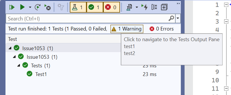 First Unit Test Console Entry Causes Vs Test Explorer Warning · Issue 