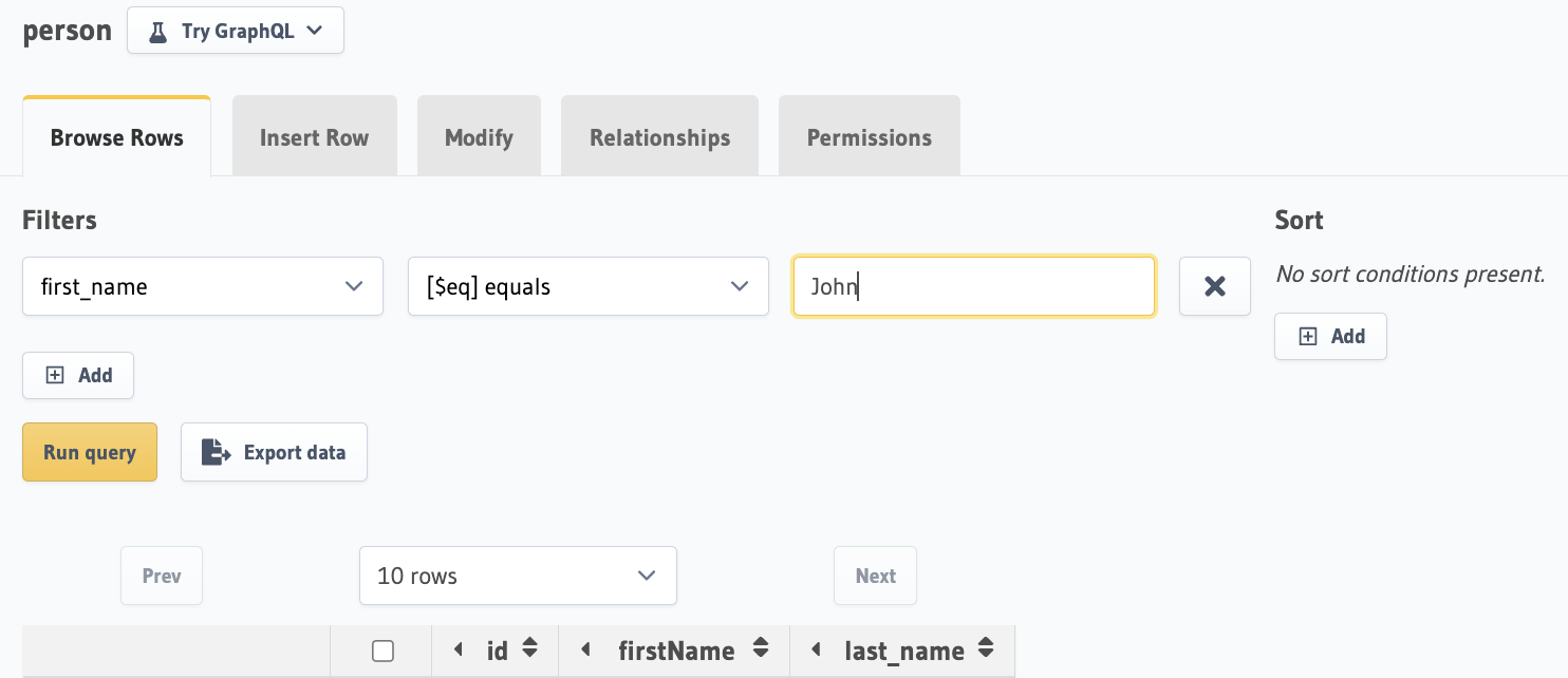 Filtering And Sorting From Browse Rows Tab Does Not Work For Columns 7333