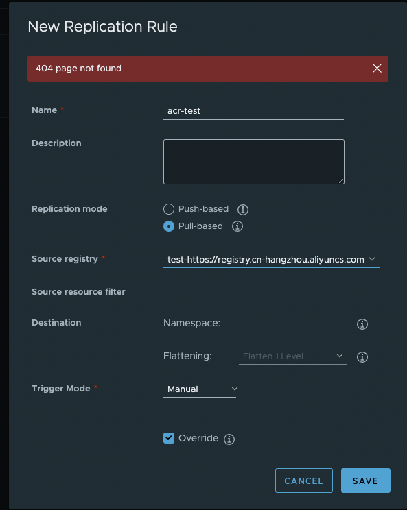 Failed To Create Replication Rule Which Syncing Imaes From Acr · Issue 15607 · Goharborharbor